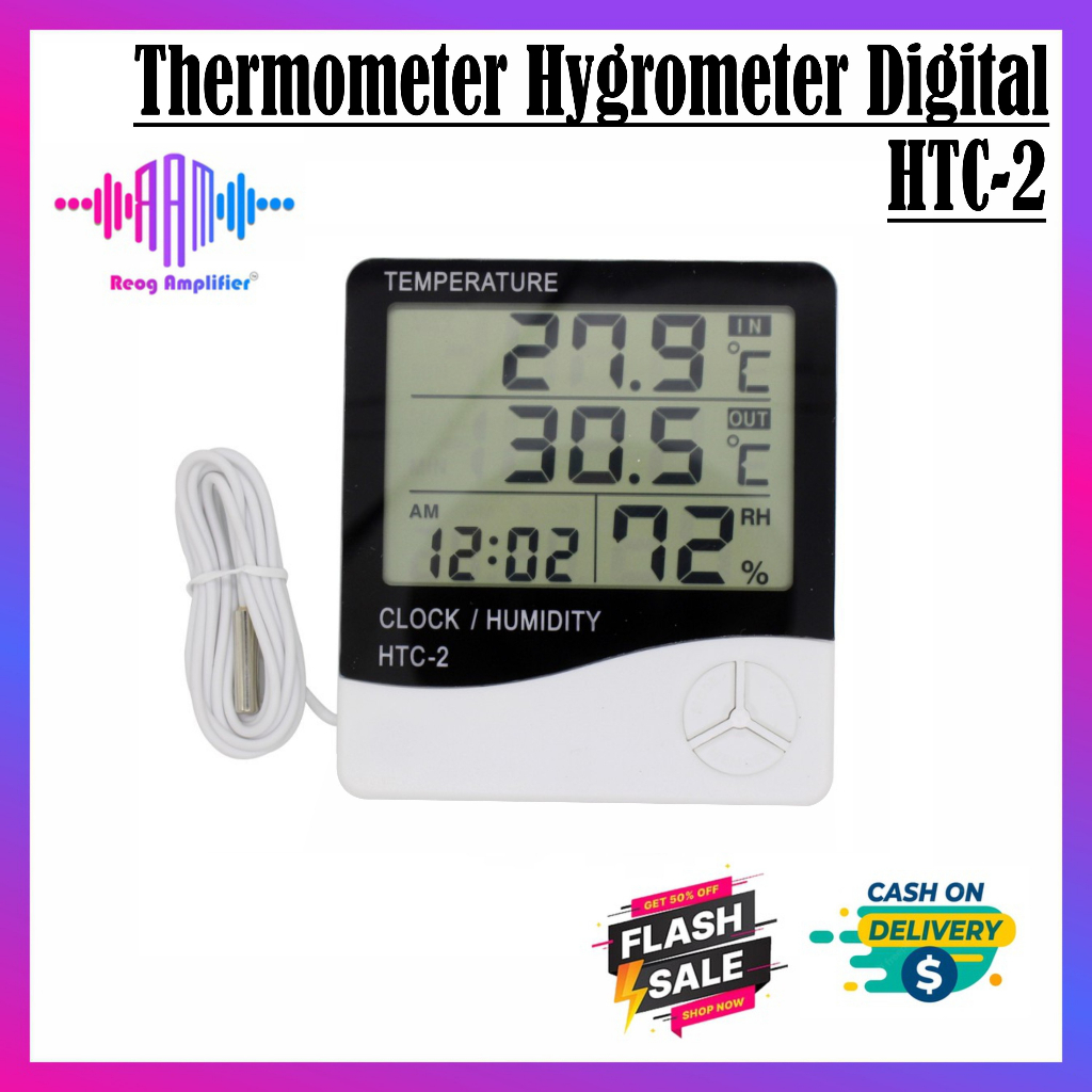 Jual HTC-2 Thermometer Hygrometer Digital Higrometer Termometer Ruangan Clock Temperature ...