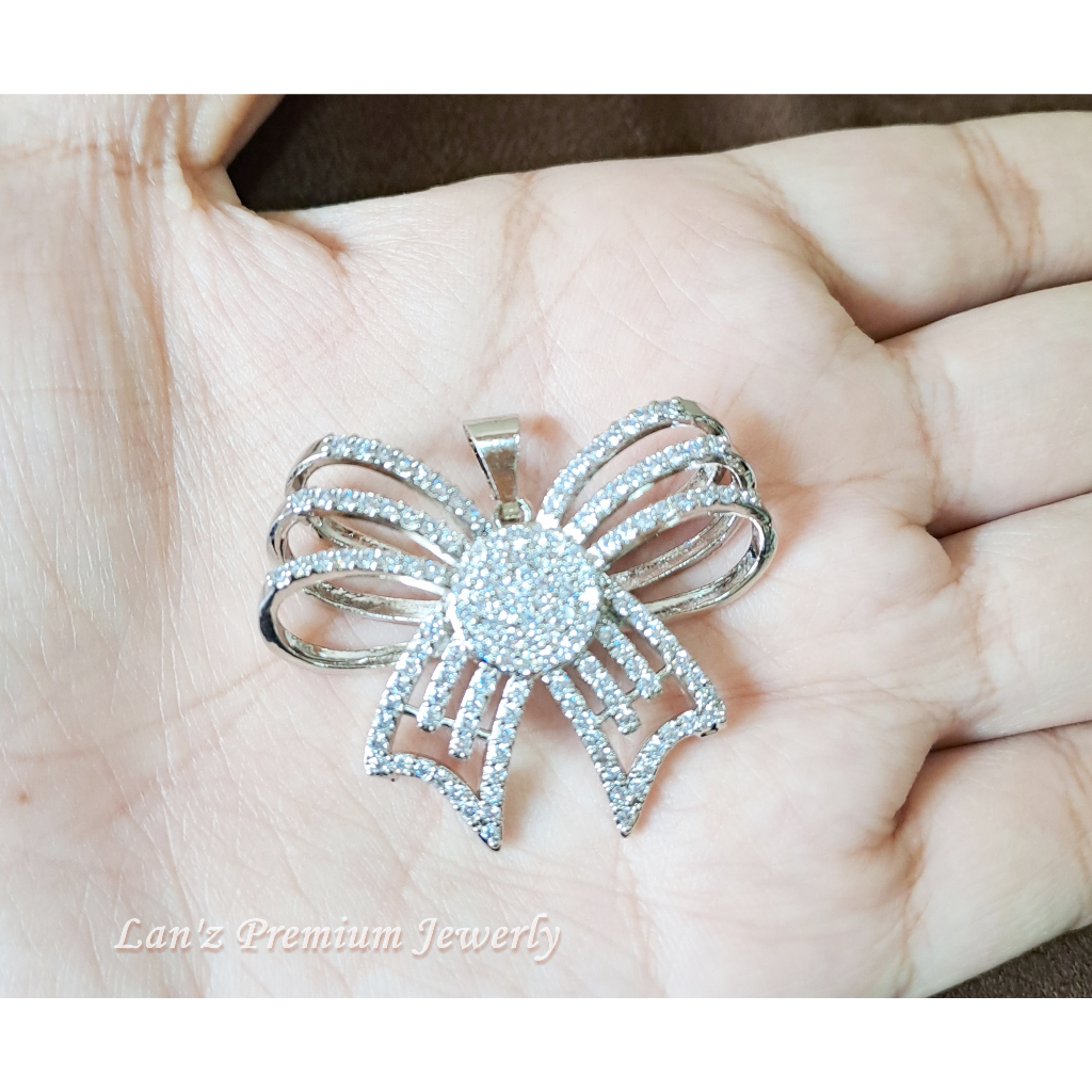 Jual Liontin Perak Besar Pita Full Kristal Cantik Titanium 22K (Silver ...