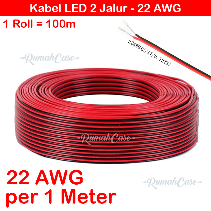 Jual Kabel DC 2 Jalur 22 AWG Serabut 5v 12v 24v per 1 meter 1m cable meteran merah hitam untuk ...