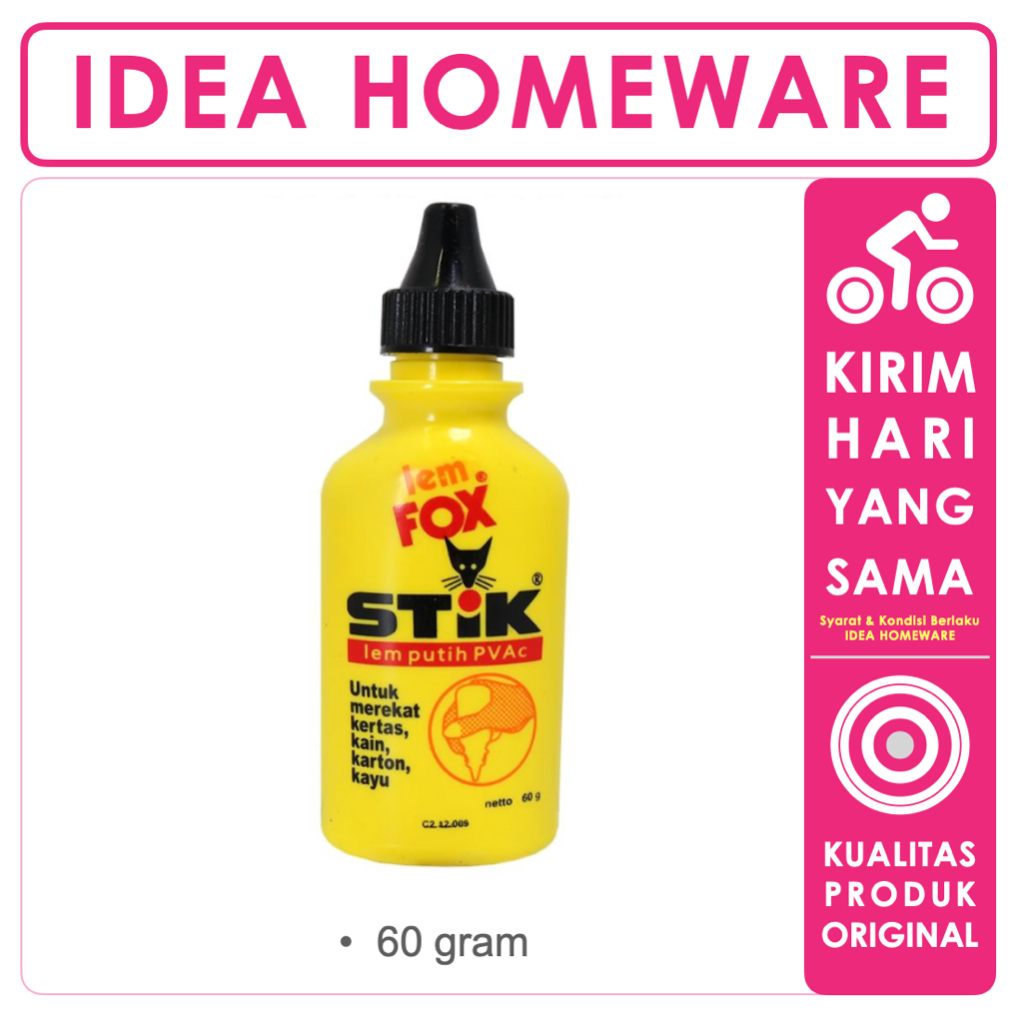 Jual Lem FOX STIK 60 gr / Lem Putih PAVC Lem Kertas Karton Kain Kayu ...