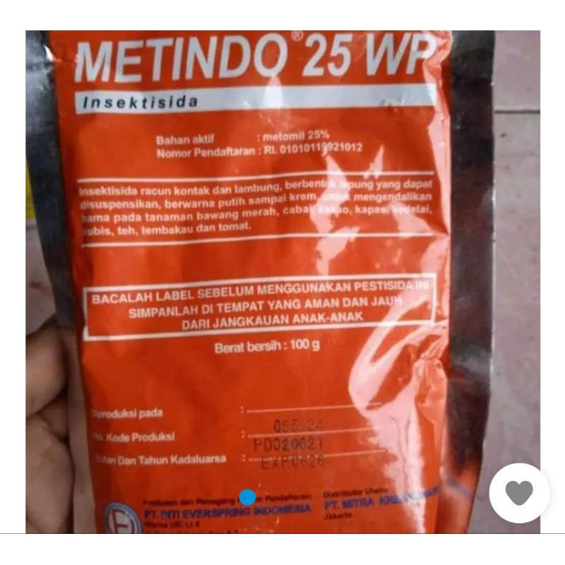 Jual METINDO MERAH 100GR INSEKTISIDA METOMIL 25WP BASMI TELUR ULAT ...