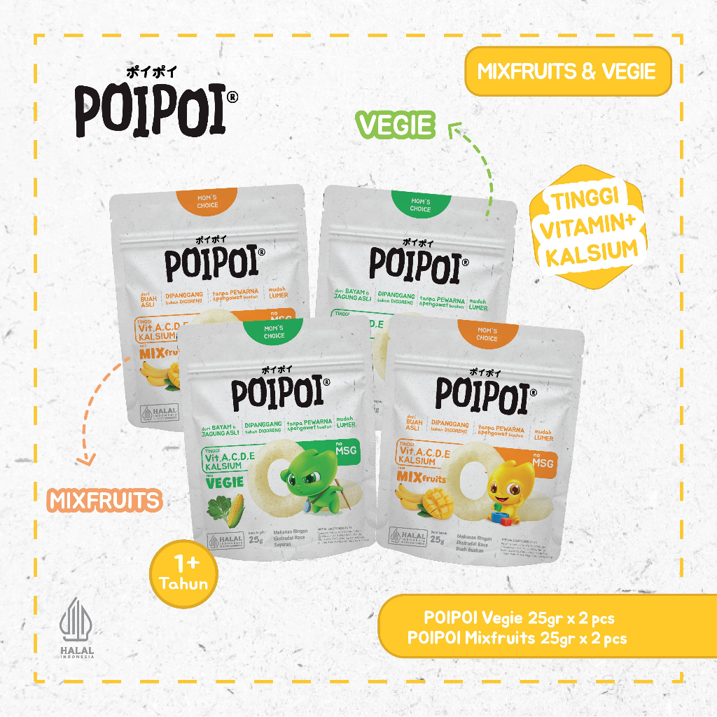Jual Paket 4 POIPOI Snack BERVITAMIN - Vegie Mix Fruits NO MSG 25g (1 tahun+) | Shopee Indonesia