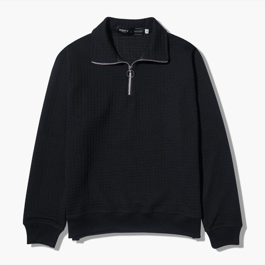 Jual HIGHTY Black Waffle Half Zip Sweatshirt | Jaket Switer Kerah ...