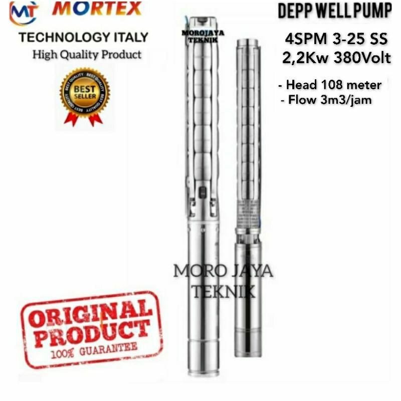 Jual Pompa Air Satelit 3 hp 3phase Mortex 4SPM 3-25 Stainless Stell Mesin Pompa Air Satelit 3 PK ...