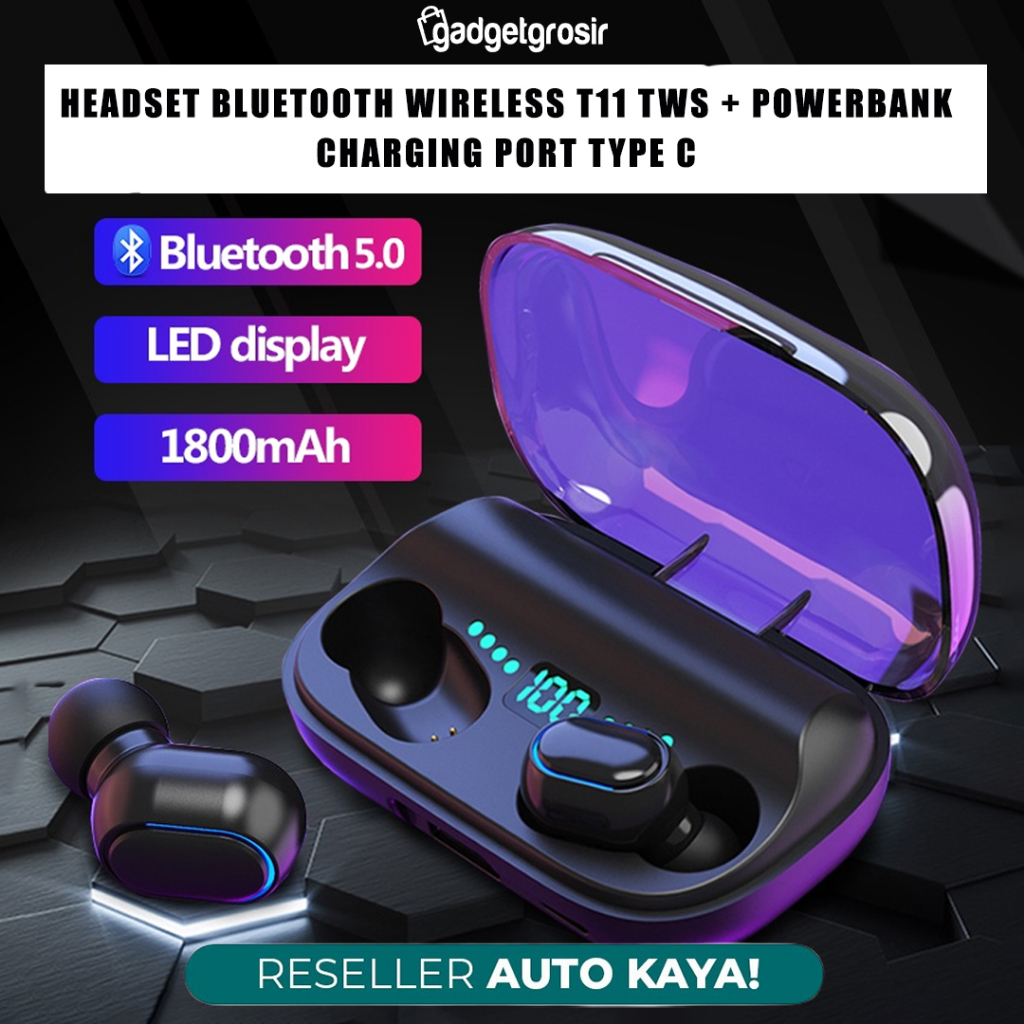 Jual Headset Bluetooth Wireless T11 Earphone TWS Type C With Powerbank ...