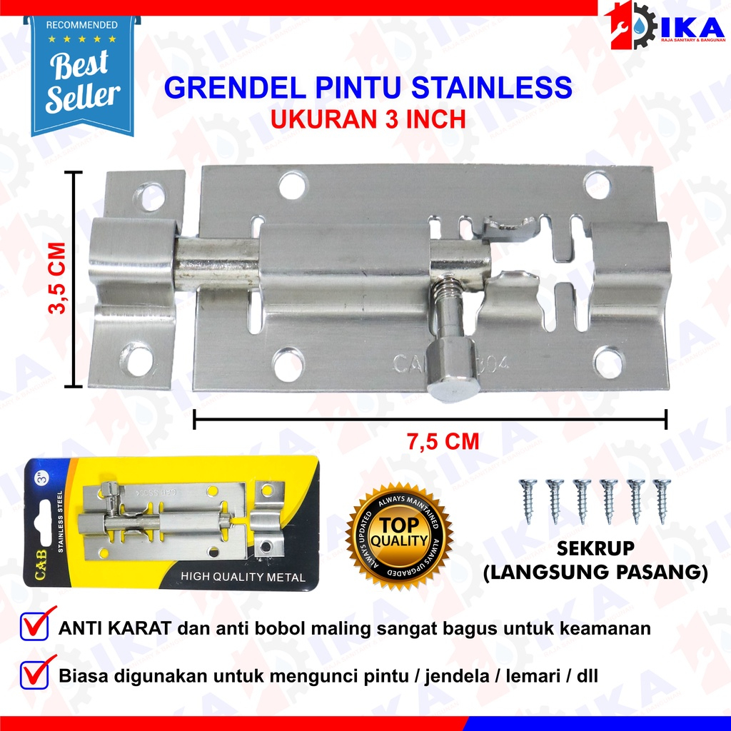 Jual Grendel Stainless 3 Inch Stanlis Tebal Selot Pintu Jendela Kunci ...