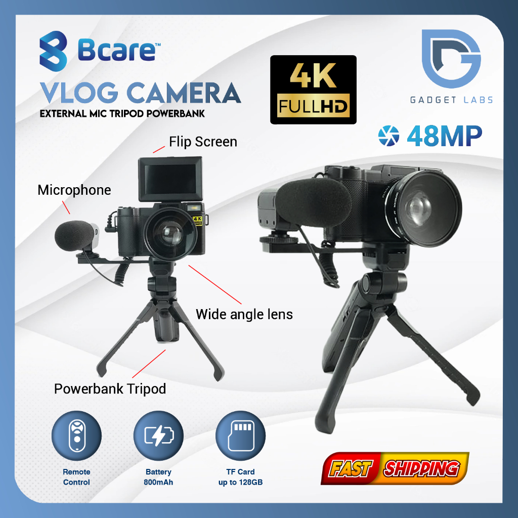 Jual Bcare Vlog Camera 48MP 4K/60FPS External Mic + Tripod Powerbank | Shopee Indonesia