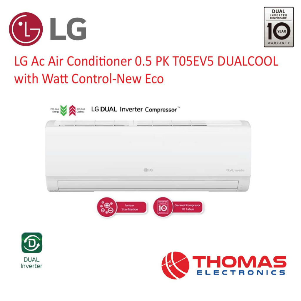Jual LG AC Air Conditioner 0.5 PK T05EV5 T05 EV5 DUALCOOL Control New ...