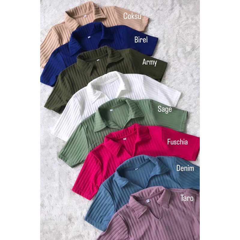 Jual CROP TOP RIB POLO LEHER KERAH | Shopee Indonesia