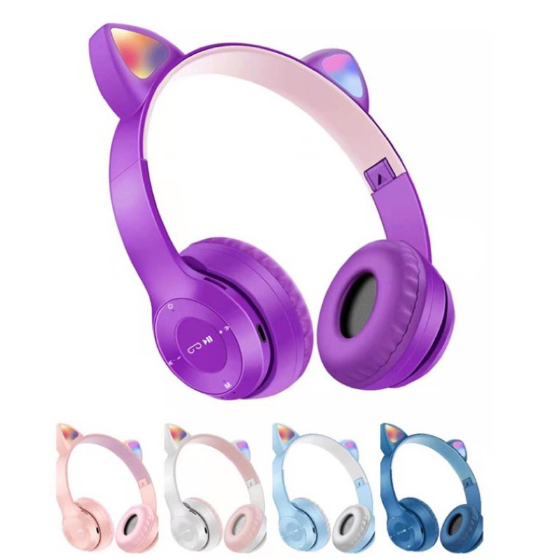 Jual Headphone Bluetooth Model Telinga Kucing LED Wireless Stereo MZ47P ...