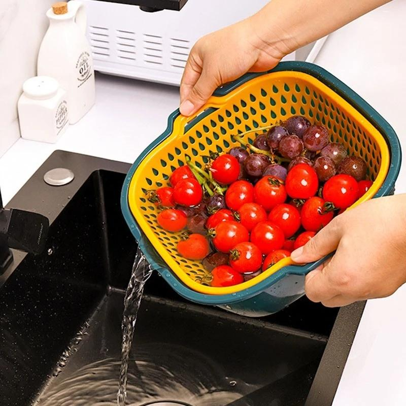 Jual Keranjang Saringan Wadah Cuci Buah Sayur 2 Layer / Baskom Set ...