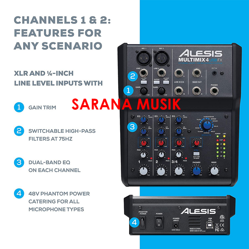 Jual Alesis MultiMix 4 USB FX 4-channel Compact Studio Mixer with USB & Effects Original Alesis ...