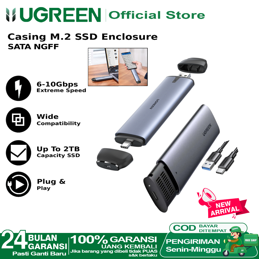 Jual UGREEN Casing SSD M.2 Enclosure NGFF / SATA Slim Speed 5Gbps 10903 ...