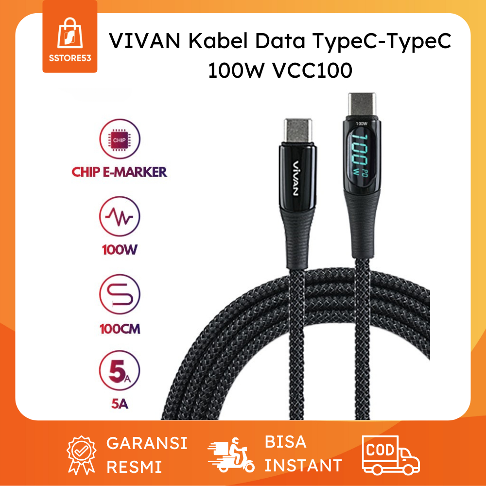 Jual VIVAN Kabel Data VCC100 Type C To Type C 100W 1 Meter | Shopee ...