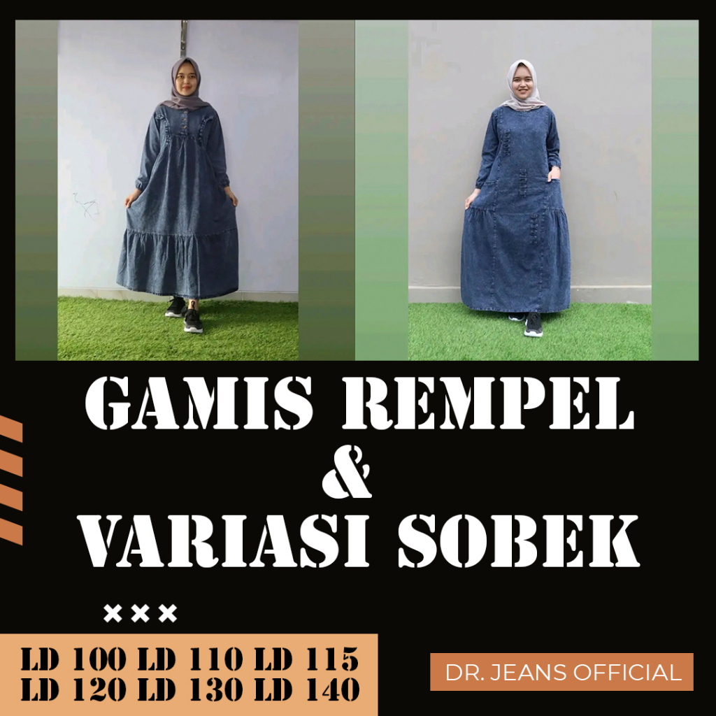 Jual gamis jeans wanita terbaru model REMPEL dan VARIASI SOBEK / baju ...