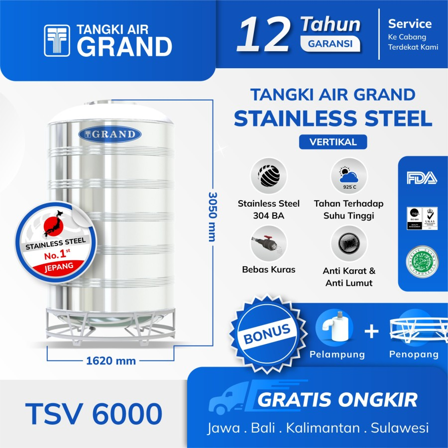 Jual TANDON AIR STAINLESS 5700 LITER TSV6000 GRAND TEDMOND TANGKI HALAL ...