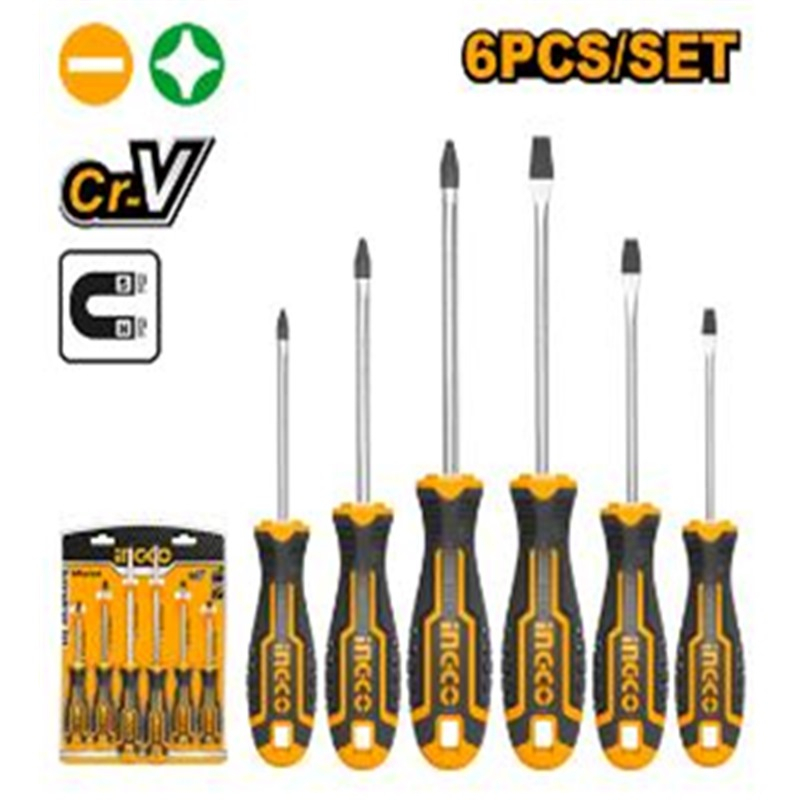 Jual Screwdriver 6pcs Set Magnet INGCO HKSD0628 Obeng Plus Minus Chrome ...