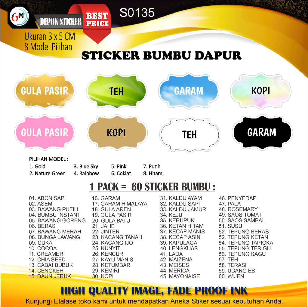 Jual STIKER BUMBU DAPUR LENGKAP (isi 60 pcs) | Shopee Indonesia