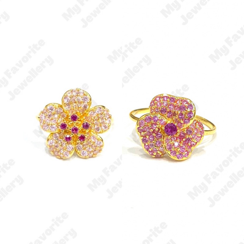 Jual Cincin Bunga Permata Warna Uk14 dan Uk14.5 Emas Asli Kadar 700 ...