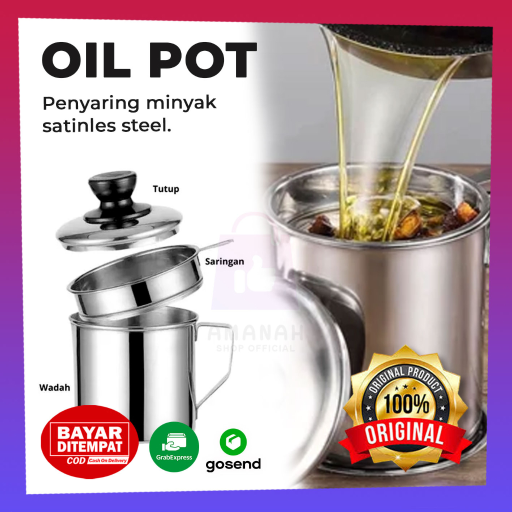 Jual OIL POT Wadah Saringan Sisa MINYAK GORENG JELANTAH 1200ML Anti ...