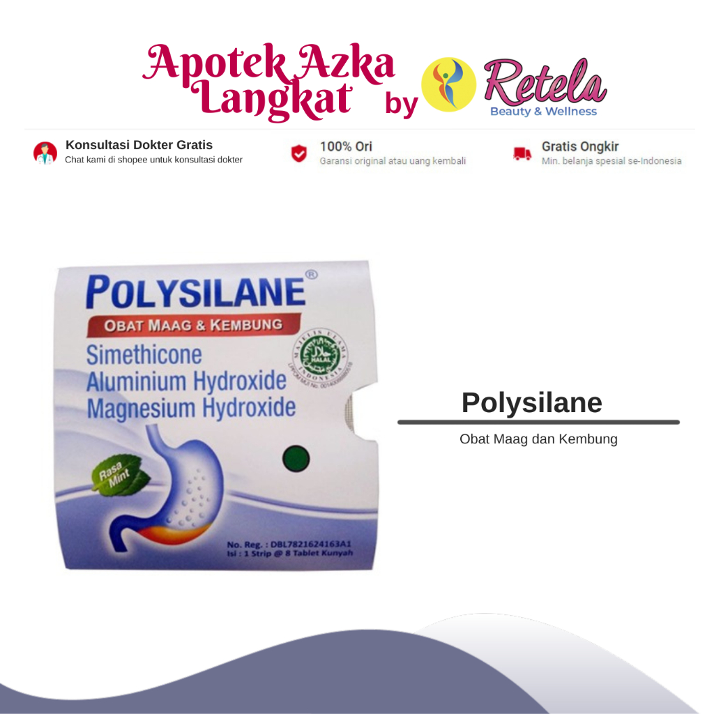 Jual Polysilane Tablet Kunyah 8 Tablet/ Obat Magh/ Kembung/ Obat Mual ...