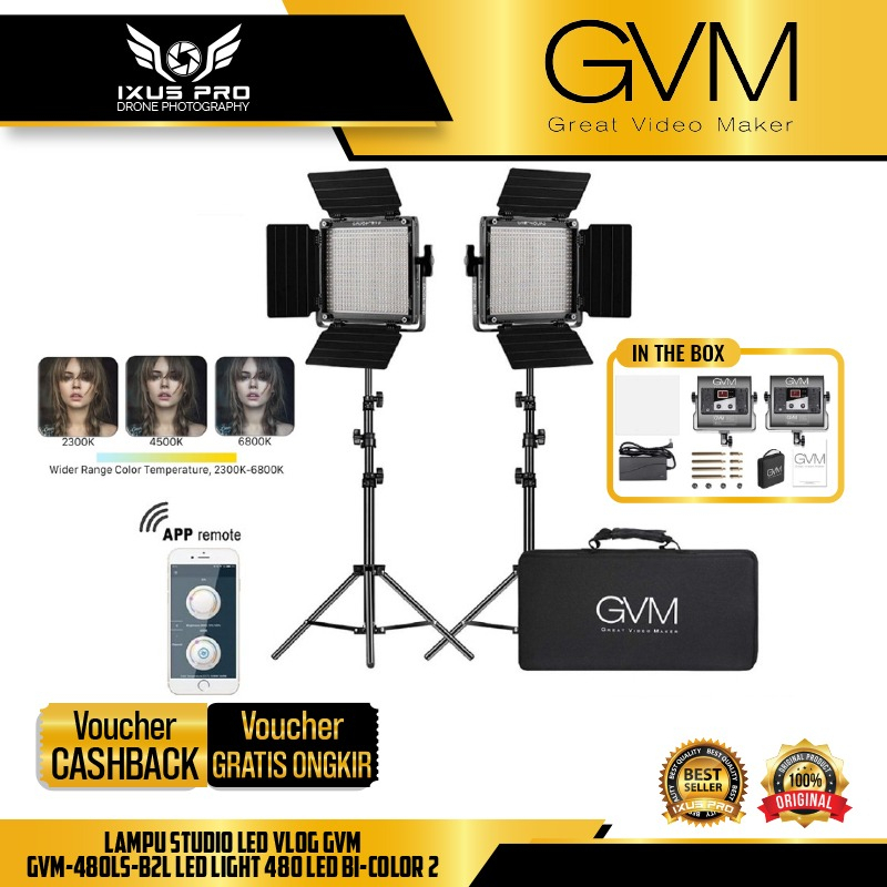 Jual Lampu Studio LED Vlog GVM GVM-480LS-B2L LED Light 480 LED Bi-color ...