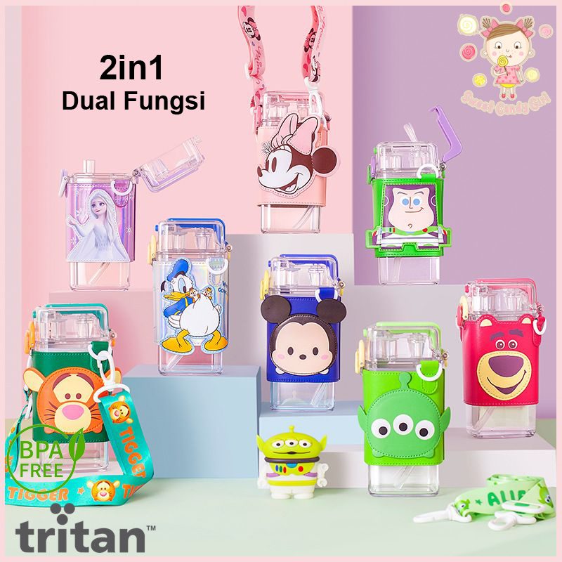 Jual BOTOL MINUM ANAK 2IN1 DUAL FUNGSI LEATHER CASE BAHAN TRITAN KARAKTER MICKEY MINNIE ELSA ...