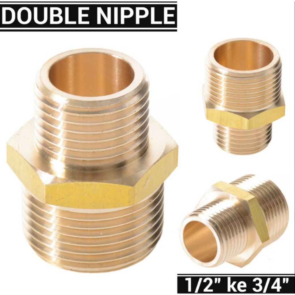 Jual Double nepel reducer 3/4 x 1/2 sok pipa drat luar bahan kuningan double nepel kuningan 1/2 ...