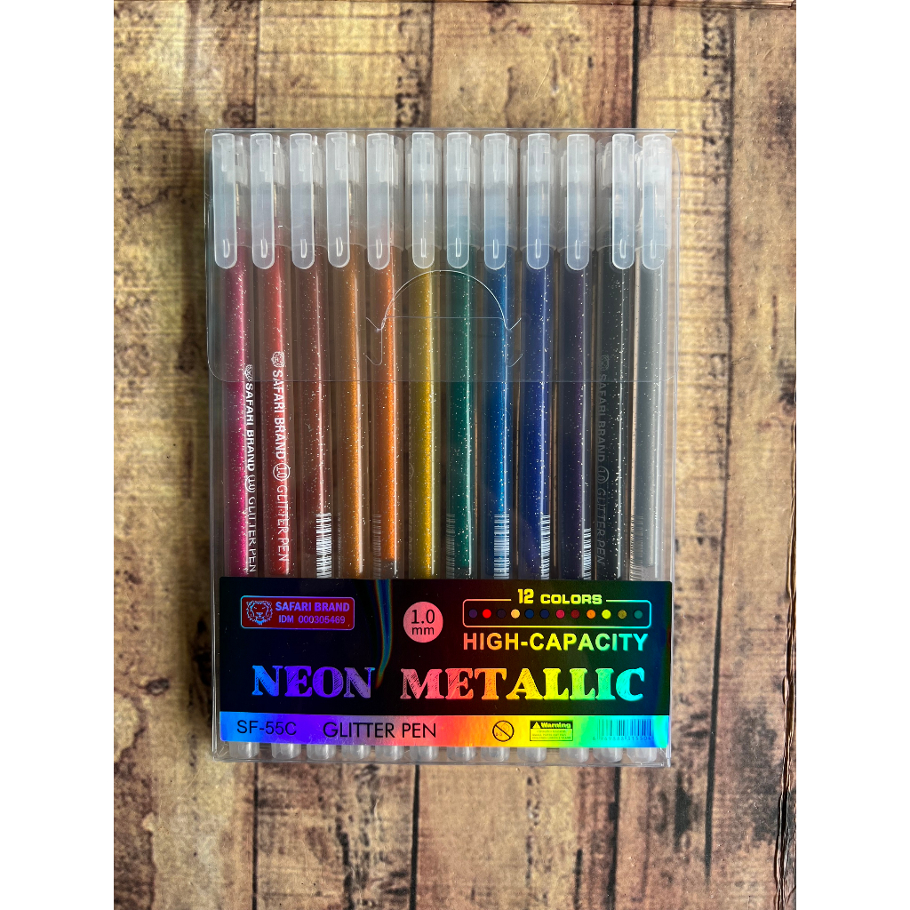 Jual 12 Pcs Pen Glitter Safari SF-55C - Pen Neon Metalic 12 Warna - Pen ...