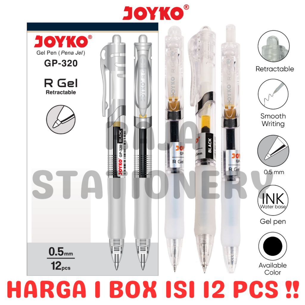 Jual JOYKO GEL PEN BLACK RGEL PENA PULPEN JOYKO HITAM CETEK MIRIP GP-265 R-GEL GP-320 [12PCS ...