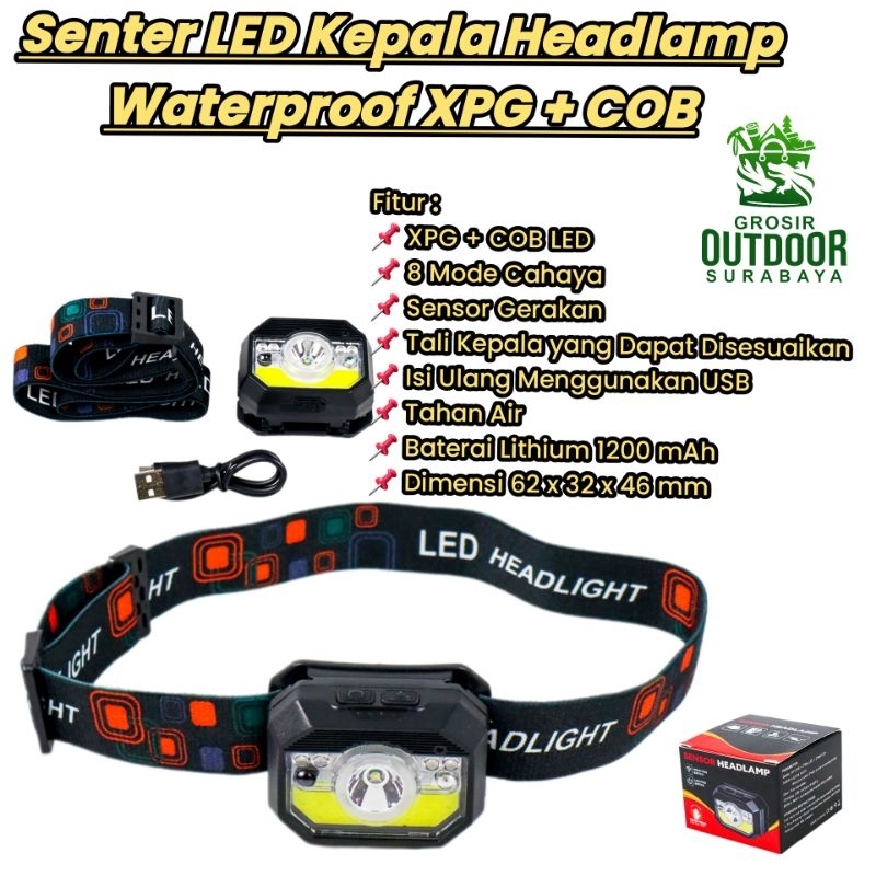 Jual Senter LED Kepala Headlamp Flashlight Induction Sensor Waterproof ...