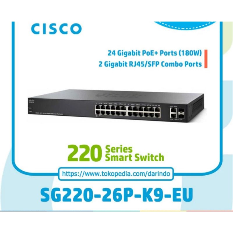 Jual Cisco SG220-26P-K9-EU, 26 Port GigaBit POE Smart Plus Switch ...