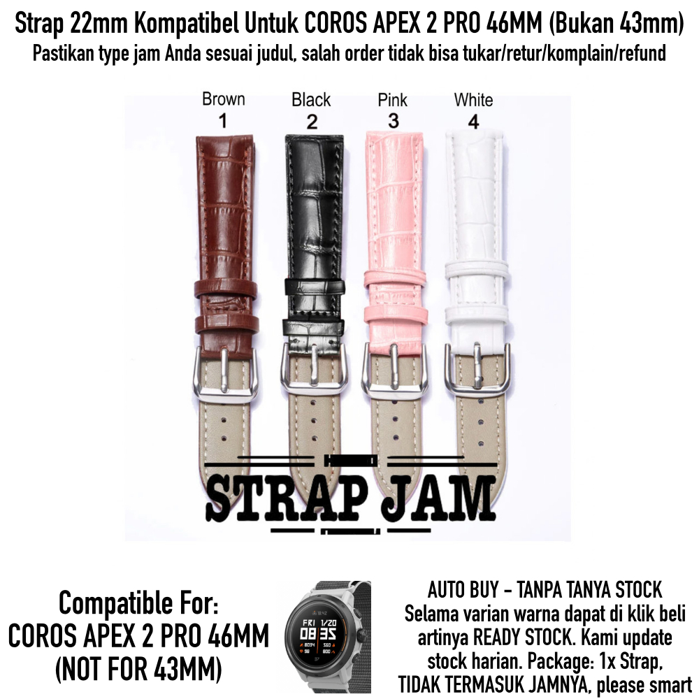 Jual Tali Jam Coros Apex 2 Pro 46mm - Strap 22mm Leather Kulit ...