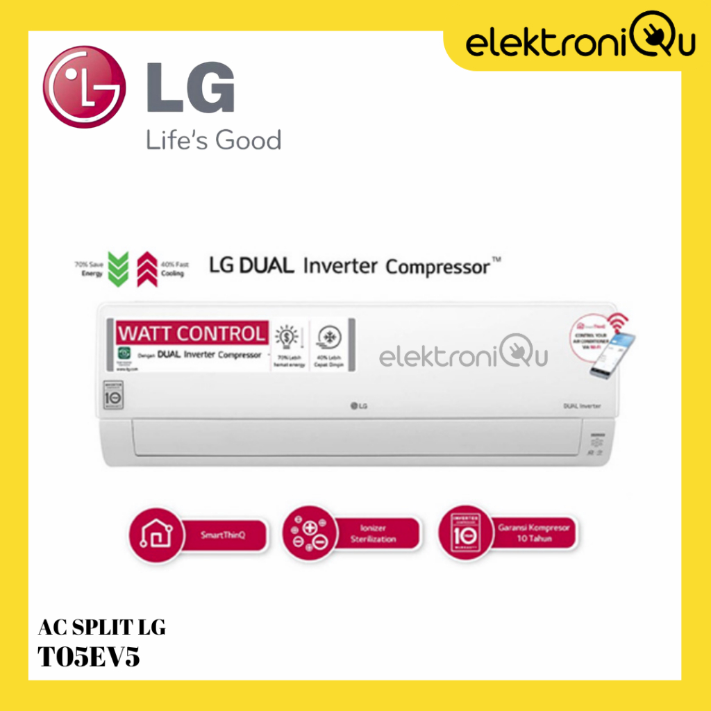 Jual AC SPLIT LG 1/2 PK T05EV5 DUALCOOL WATT CONTROL ECO (HANYA UNIT ...