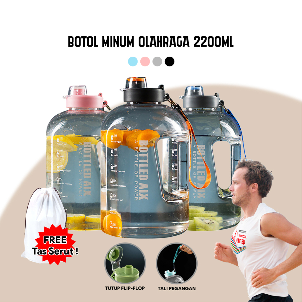 Jual Botol Minum Transparan 2200ML Tumblr Botol Gym Bottle / Tempat Botol Minum Olahraga Ukuran ...