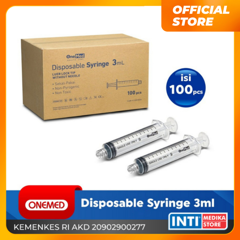 Jual ONEMED - Spuit 3cc BOX | Disposable Syringe 3ml | Jarum Suntik 23G | Shopee Indonesia