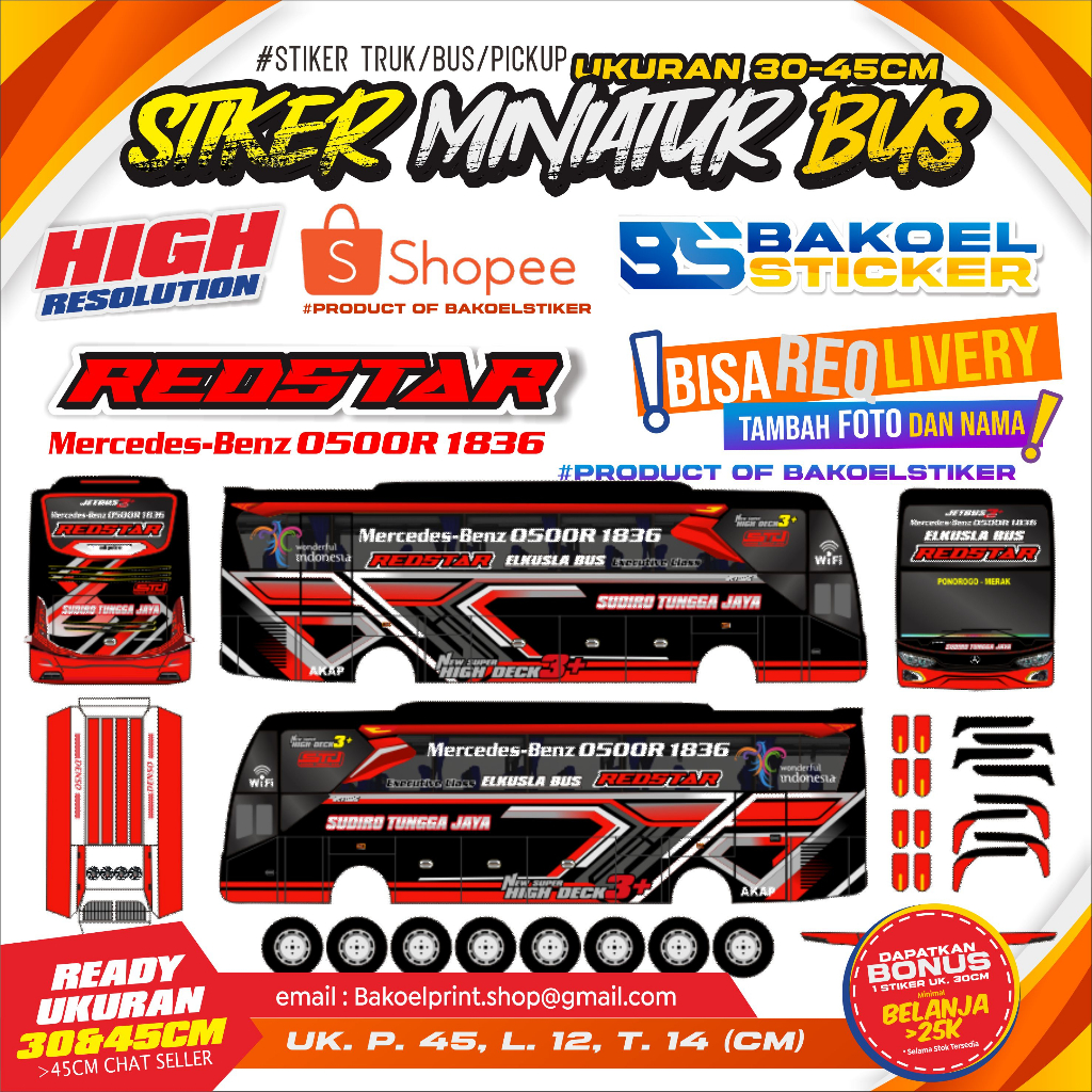 Jual STIKER MINIATUR BUS SUDIRO TUNGGA JAYA JETBUS3+ NEW UK. 30-45CM ...