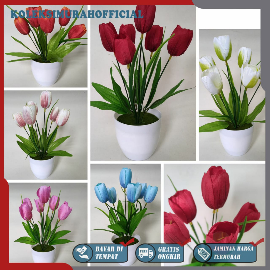 Jual COD BUNGA TULIP BAHAN LATEX BUNGA PLASTIK BUNGA PAJANGAN BUNGA ...