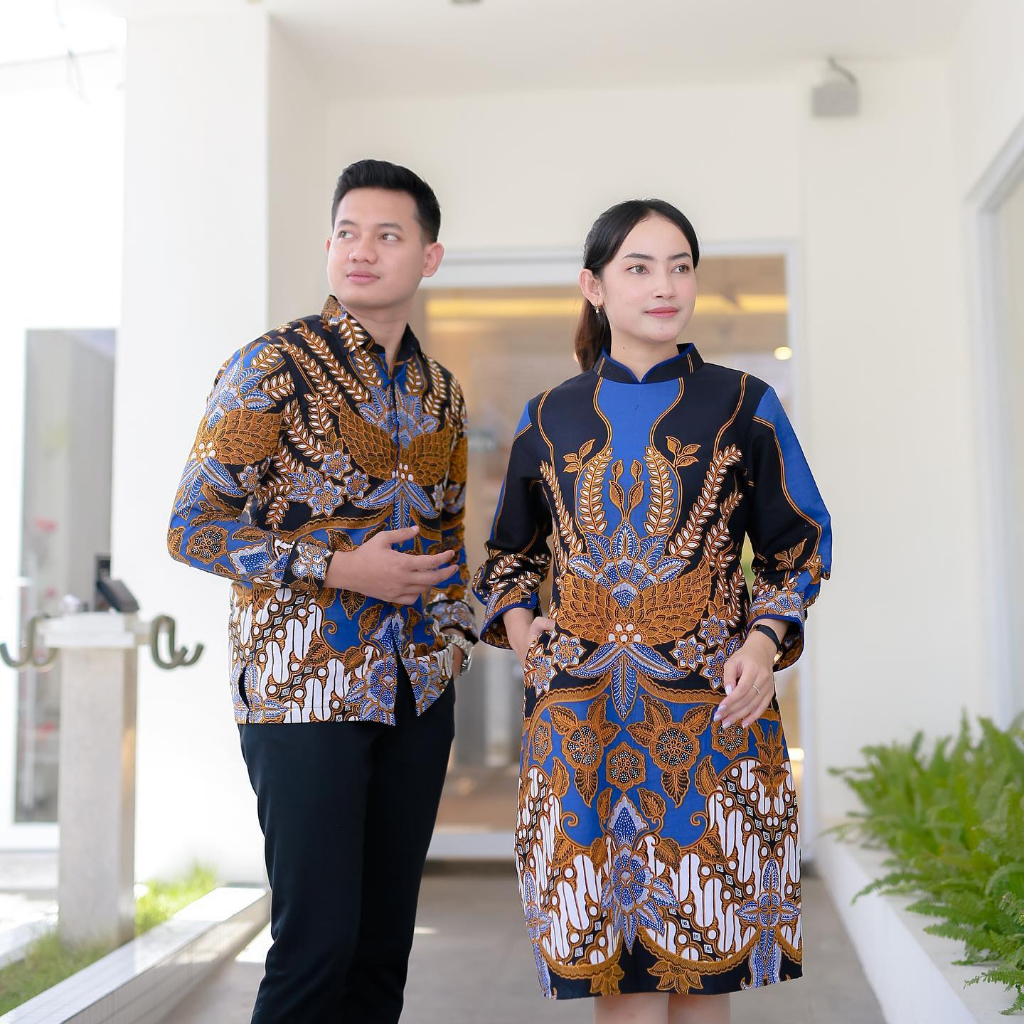 Jual Benang Raja Batik Couple Pria Wanita Motif Daun Manggar Biru ...