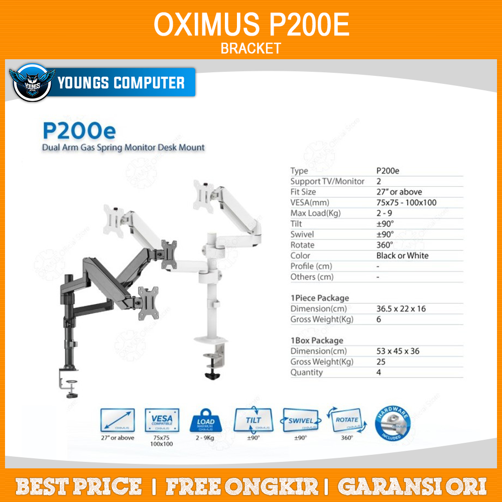 Jual BRACKET MONITOR DESKMOUNT GAS SPRING OXIMUS P200e TILT SWIVEL ...