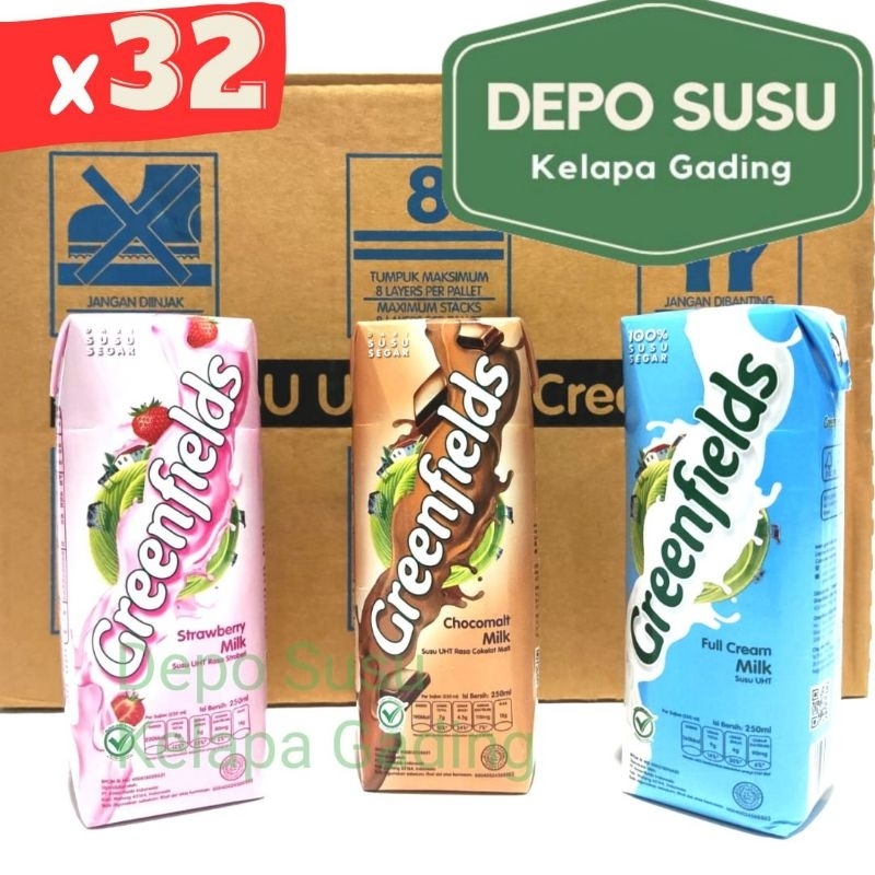 Jual Susu Greenfields UHT 250 ml X 32pcs All Varian | Full Cream Coklat ...