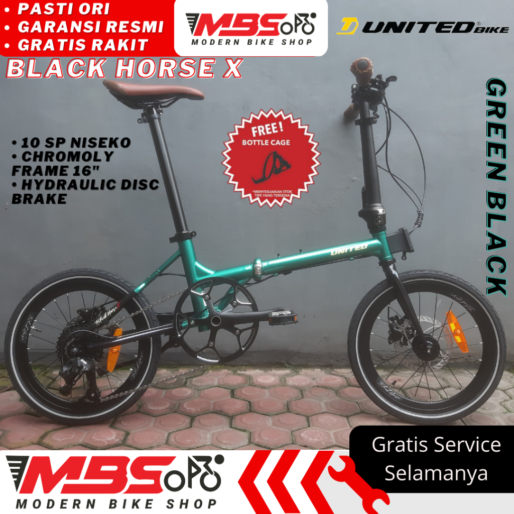 Jual SEPEDA LIPAT UNITED BLACK HORSE X 16 inch 10 SPEED | Shopee Indonesia