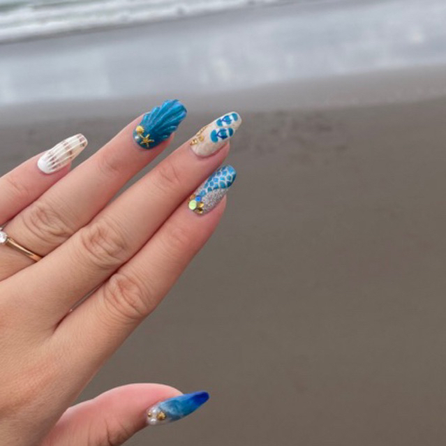 Jual Press on nails custom ocean / mermaid kuku palsu / fakenails biru ...