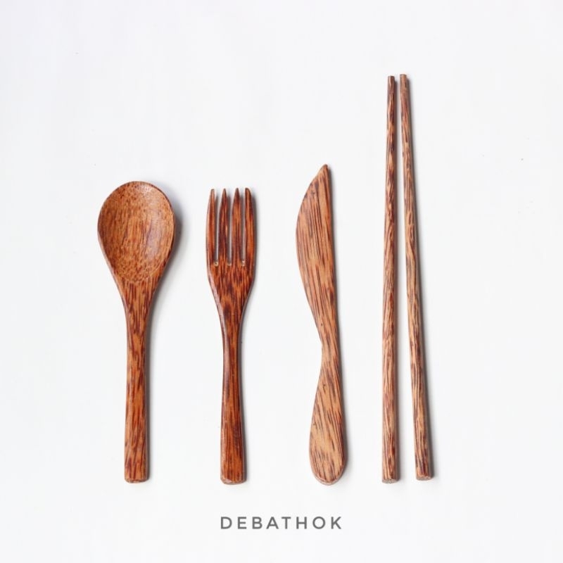 Jual Cutlery Set Sendok Garpu Makan Sumpit dan Pisau Kayu | Shopee ...