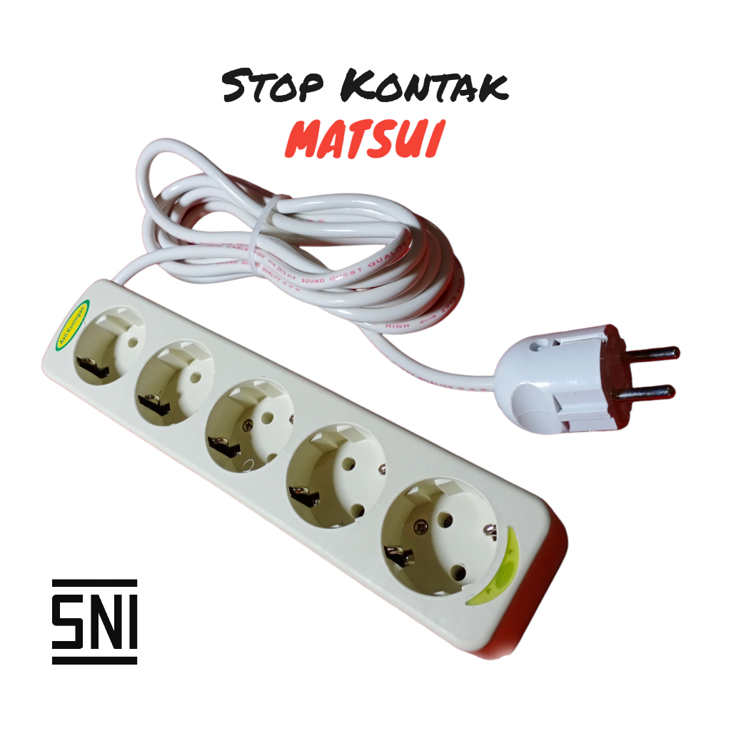 Jual Stop Kontak Listrik Set MATSUI 5 Lubang + Panjang Kabel 3 Meter + Steker Arde Bulat ...