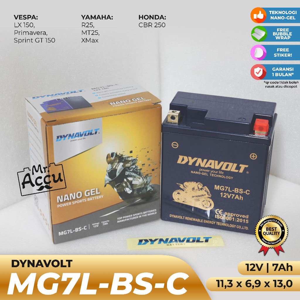Jual Dynavolt Aki Motor Nano-Gel MG7L-BS-C 7Ah - Vespa Modern, Yamaha R25, Xmax. | Shopee Indonesia