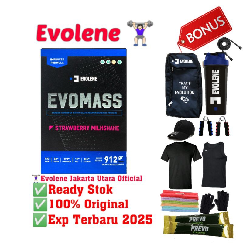 Jual EVOLENE Evomass Gainer 912 gram 2lbs | Evo Mass BPOM HALAL MUI evomas PREVO | Shopee Indonesia
