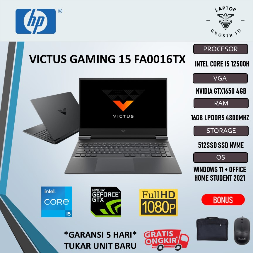 Jual Laptop HP Victus Gaming 15 FA0116TX GTX1650 I5 12500H 16GB 512SSD W11+OHS 15.6FHD IPS 144HZ ...