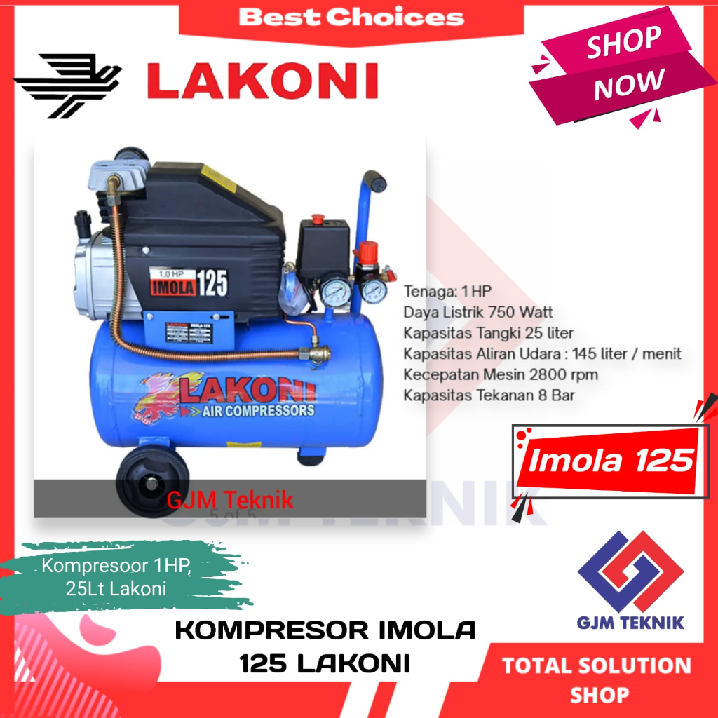 Jual KOMPRESOR LAKONI IMOLA 125-TABUNG 25 LITER 1 HP PAKAI OLI | Shopee ...
