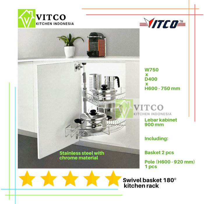 Jual VITCO 180º Swivel Basket Kit / Rak dapur putar 180 derajat serbaguna | Shopee Indonesia